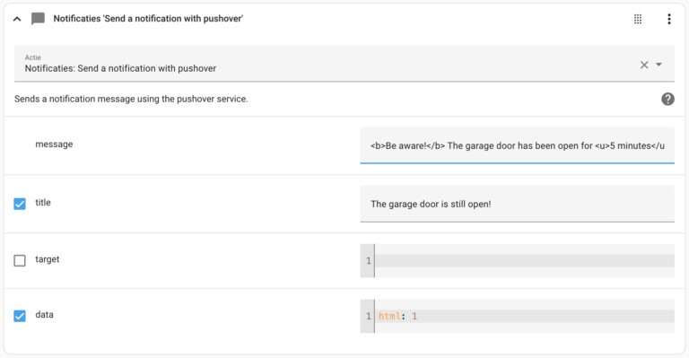 Styled Text for a Pushover Notification in Home Assistant
